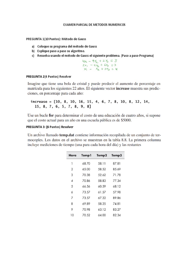 Primer Examen Parcial de Metodos Numericos | PDF