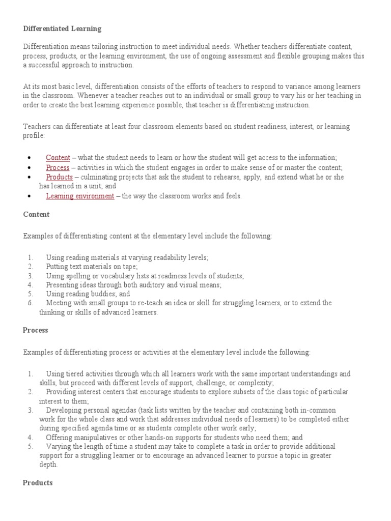 Content Process Products Learning Environment | PDF | Differentiated ...