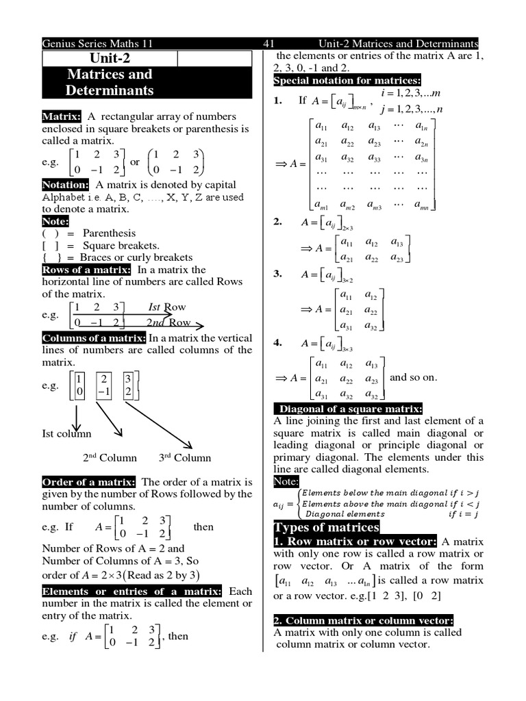 Matrices and Determinants: Unit-2 | PDF | Matrix (Mathematics ...