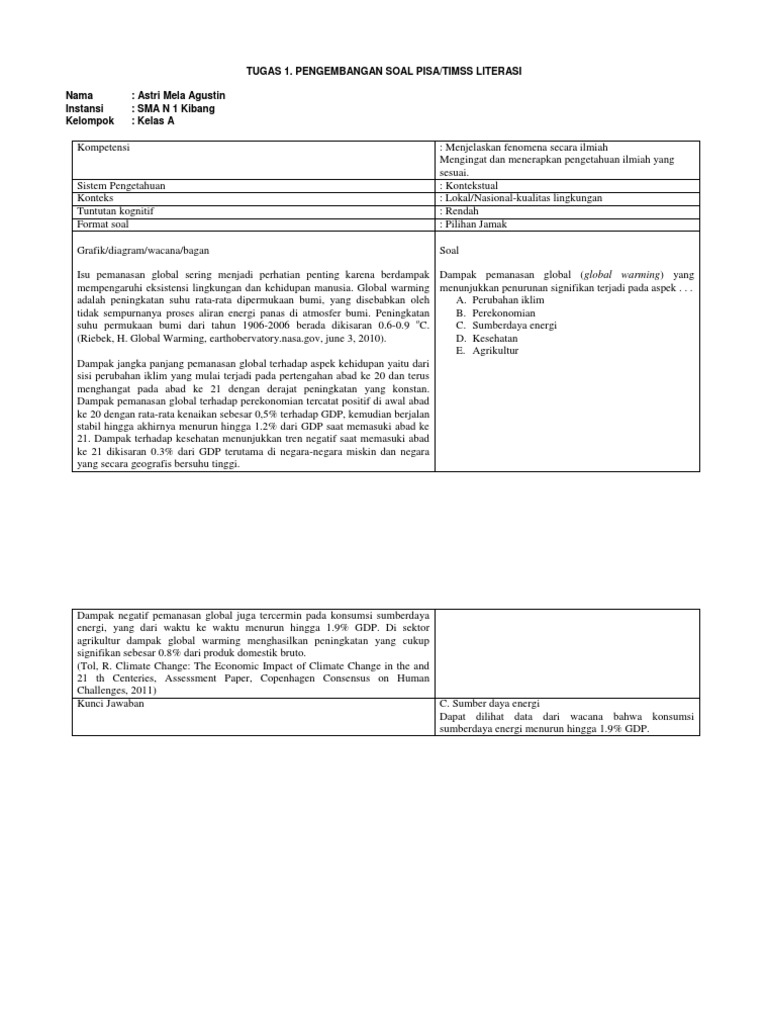 Soal PISA/TIMSS: Dampak Global Warming | PDF