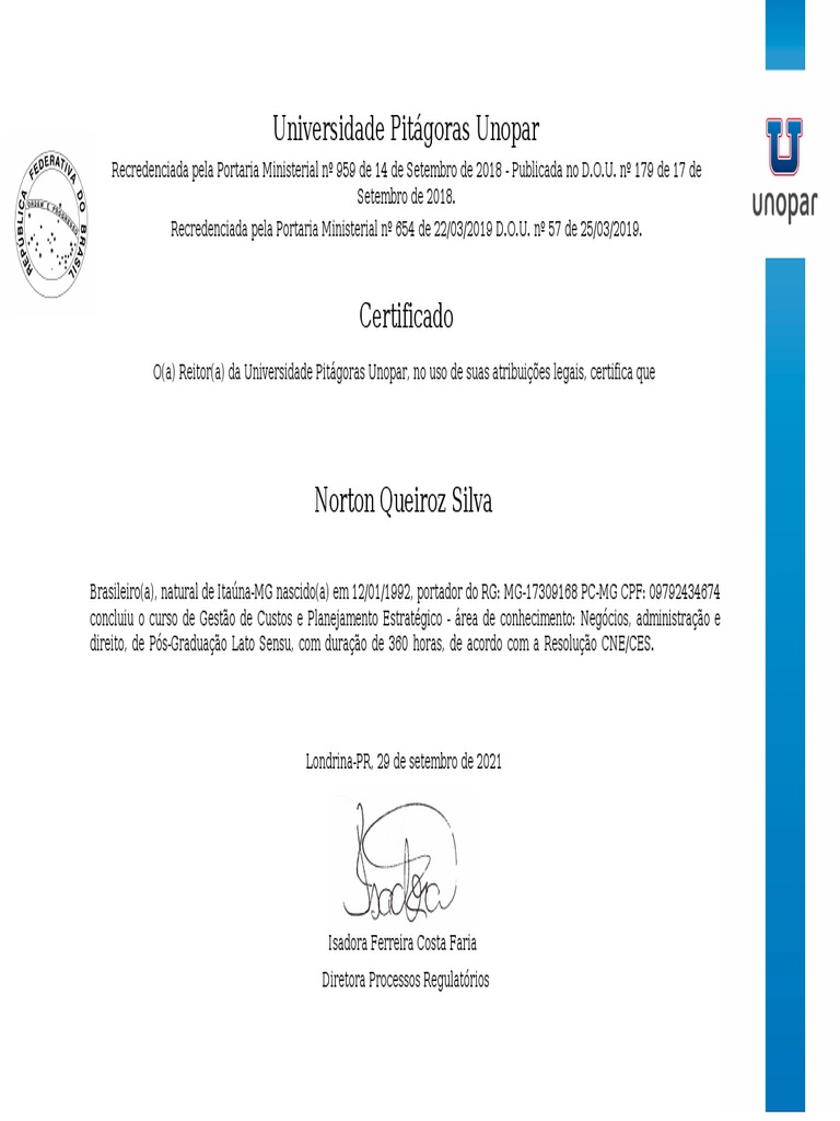 Certificado Pós | PDF | Pós-graduação | Economias