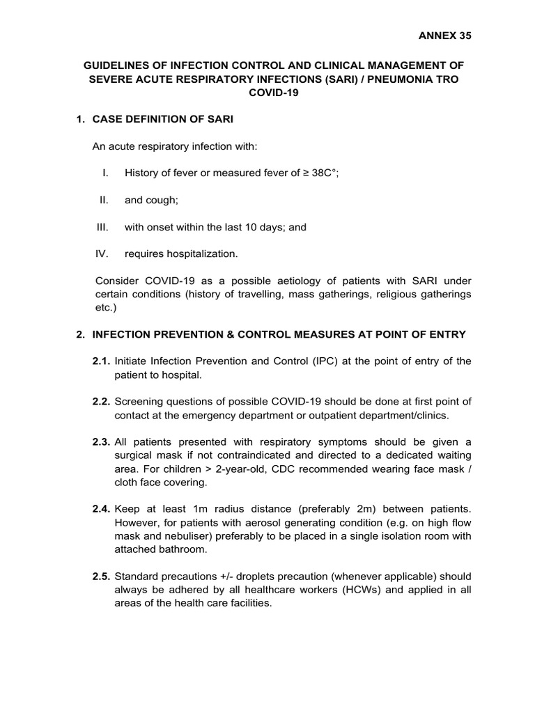 Annex 35 Guidelines of IPC and Clinical MX of SARI and PNEUMONIA TRO ...