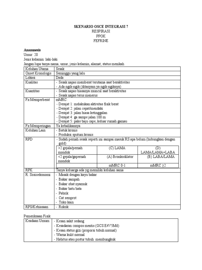 Skenario OSCE Integrasi 7 PPOK | PDF