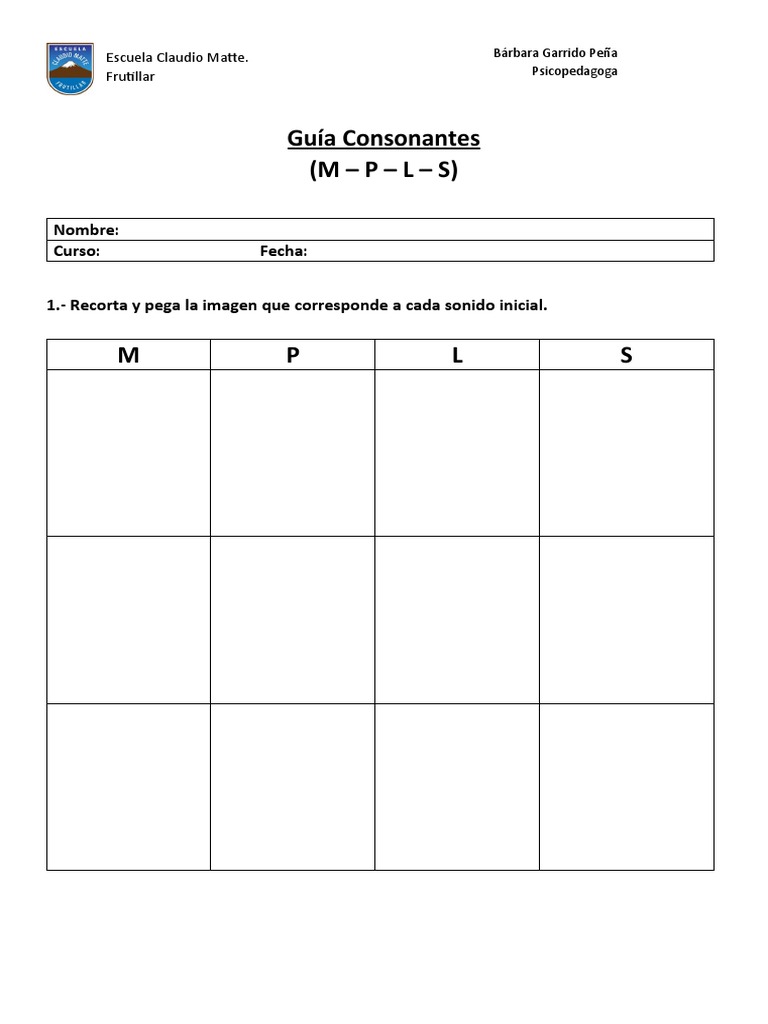 Guía de Consonantes M, P, L, S | PDF | Artes del Lenguaje y ...