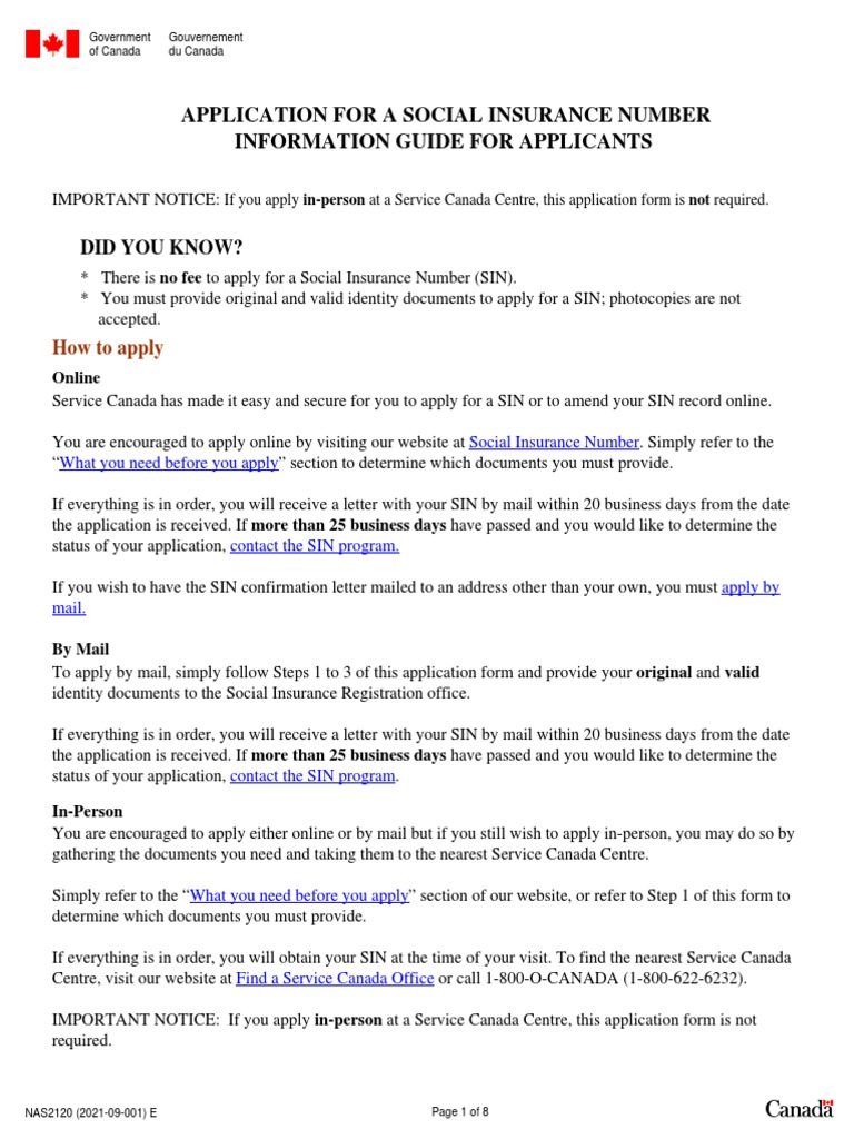 SIN Application Guide for Canadians | PDF | Identity Document | Birth ...