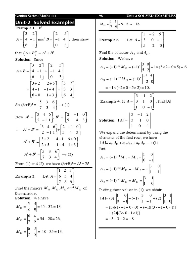 Unit-2 Solved Examples: A and B A | PDF | Matrix (Mathematics) | Equations