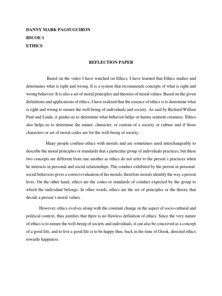 Reflection Paper Danny Mark Pagsuguiron | PDF | Morality | Rights