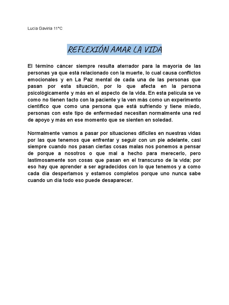 Reflexión Amar La Vida | PDF
