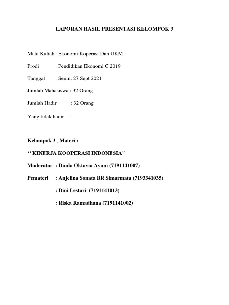 Laporan Hasil Presentasi Kelompok 3 | PDF