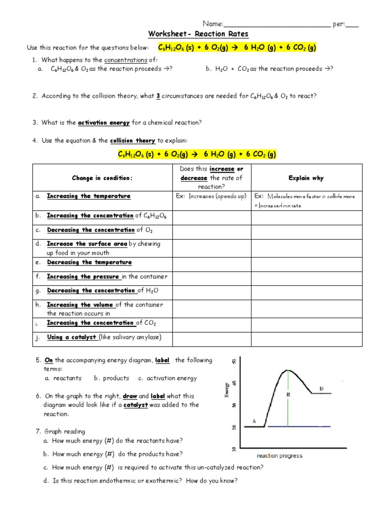 Reaction Rates and Equilibrium Worksheet | PDF | Reaction Rate ...