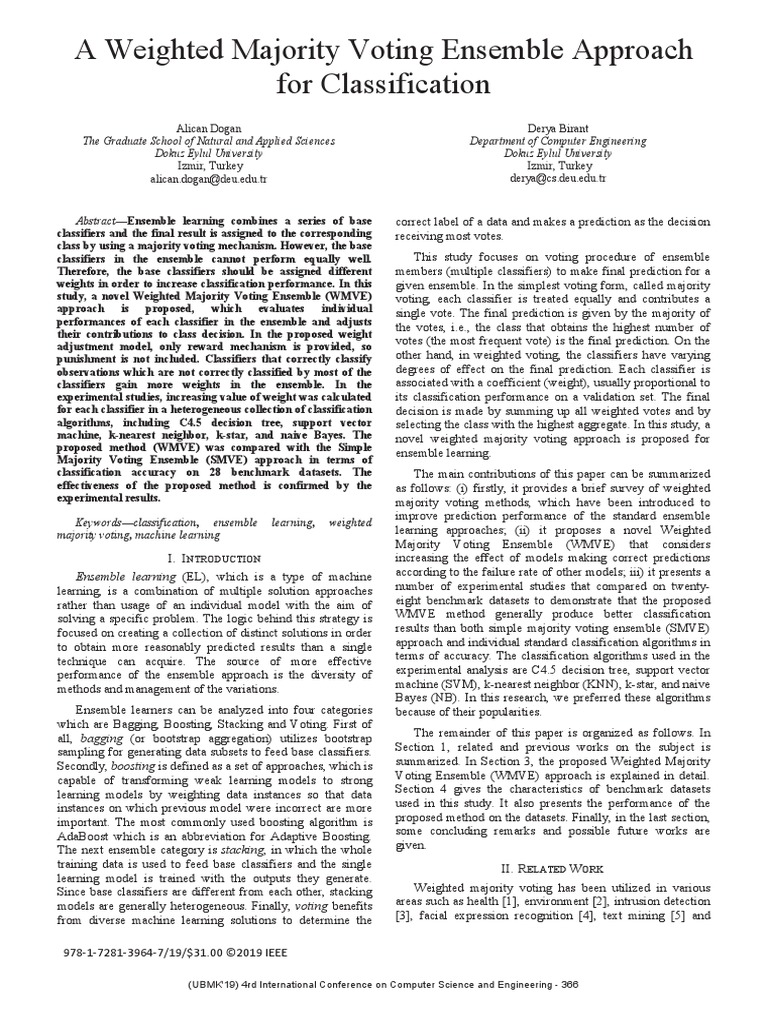 A Weighted Majority Voting Ensemble Approach For Classification | PDF | Statistical ...