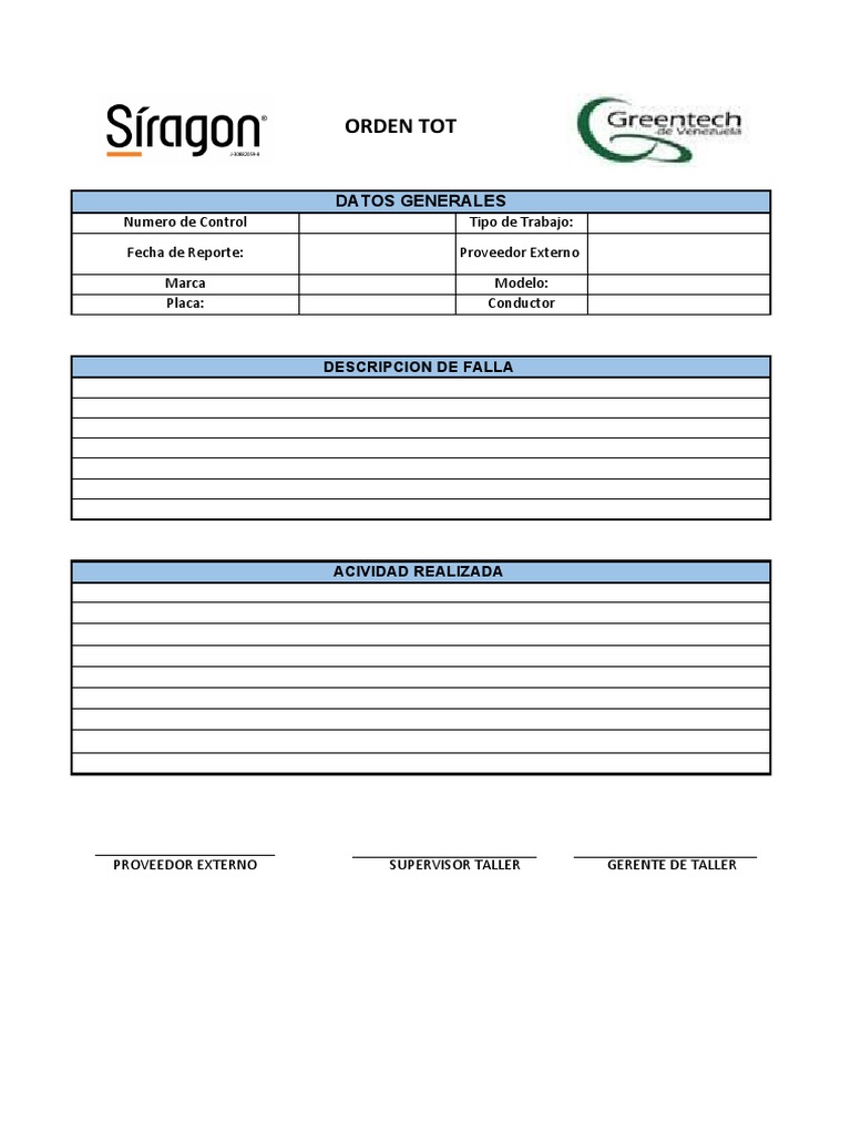 Formato de Orden TOT para Reportes | PDF