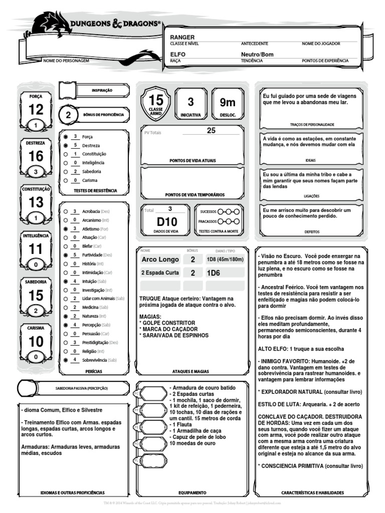 RANGER Ficha Ded Elfa Aluriel | PDF
