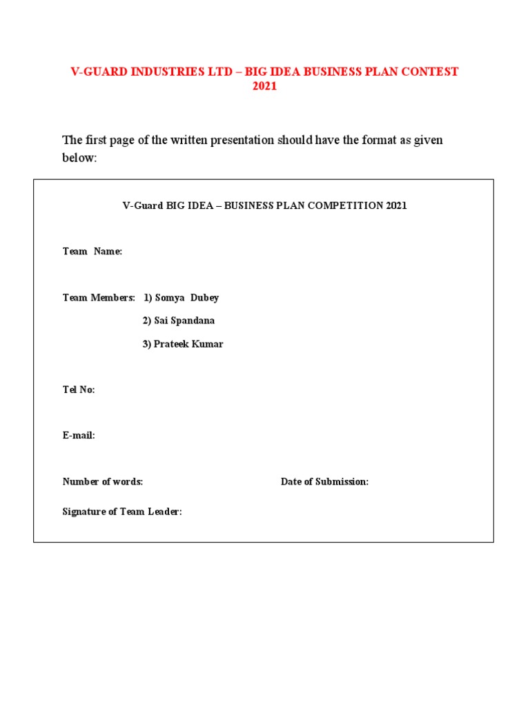 The First Page of The Written Presentation Should Have The Format As ...