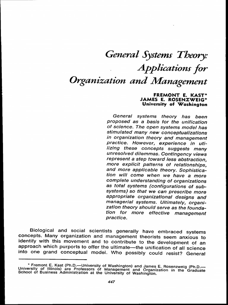 Kast y Rosenzweig. General Systems Theory Management | PDF