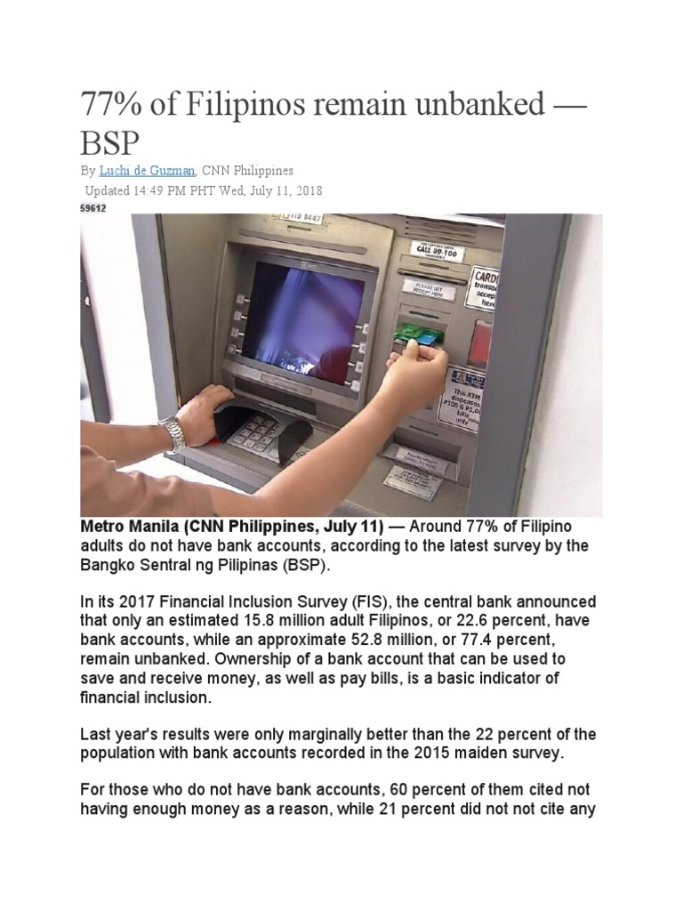 Financial Inclusion - BSP (CNN REPORT) | PDF | Financial Inclusion ...