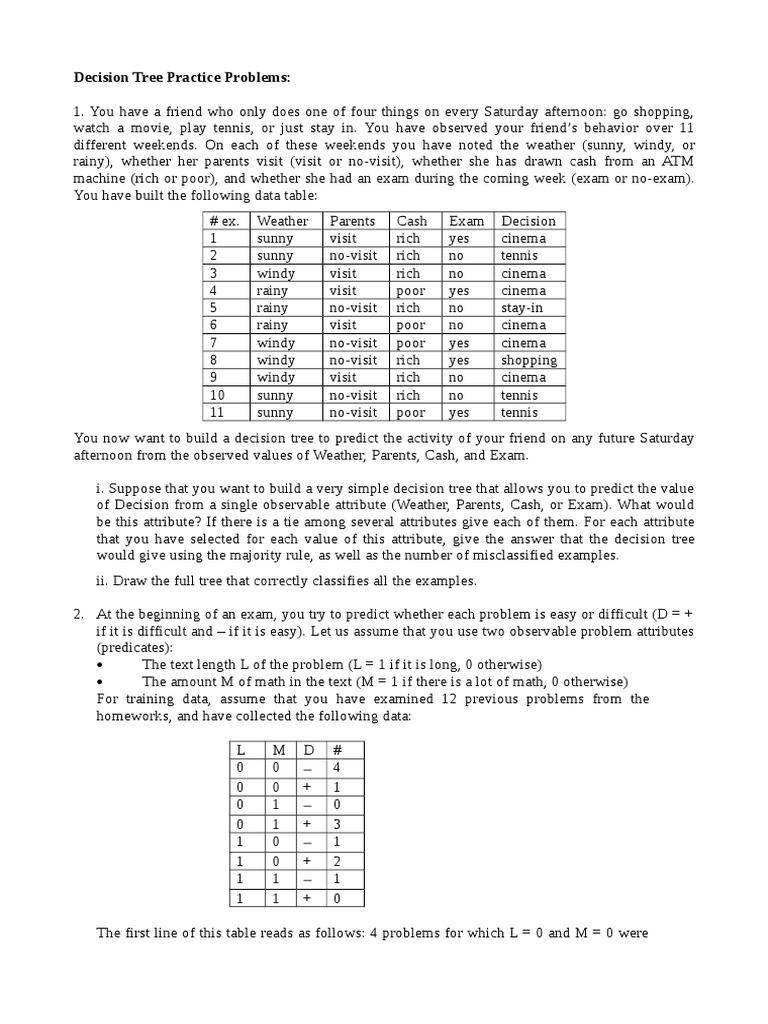 Decision Tree Practice Problems Pdf Applied Mathematics Cybernetics