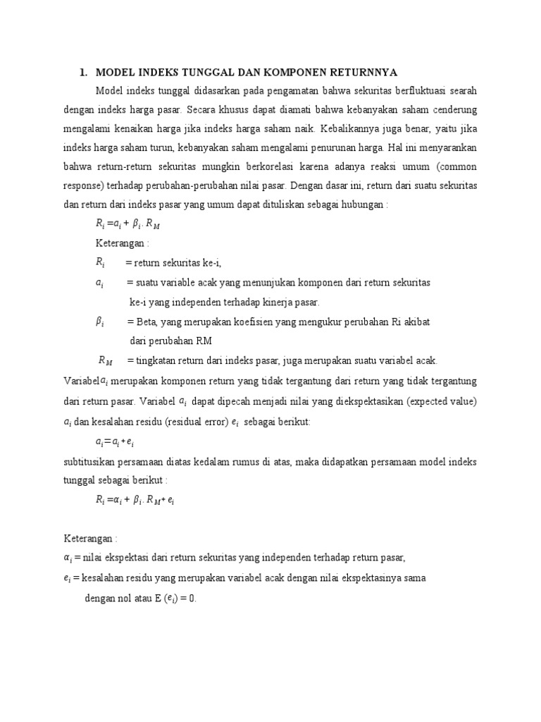 Model Indeks Tunggal Dan Komponen Returnnya | PDF