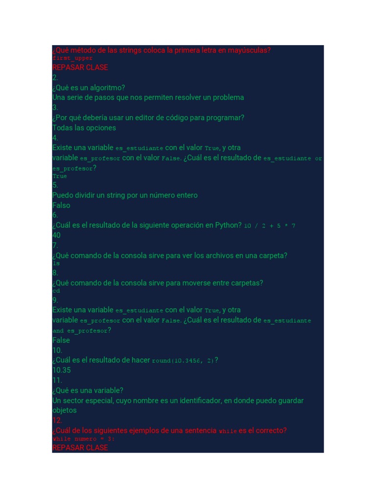 Preguntas Phyton | PDF | Python (lenguaje de programación) | Cadena (informática)