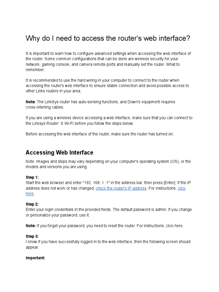 Why Do I Need To Access The Router's Web Interface | PDF | Router ...