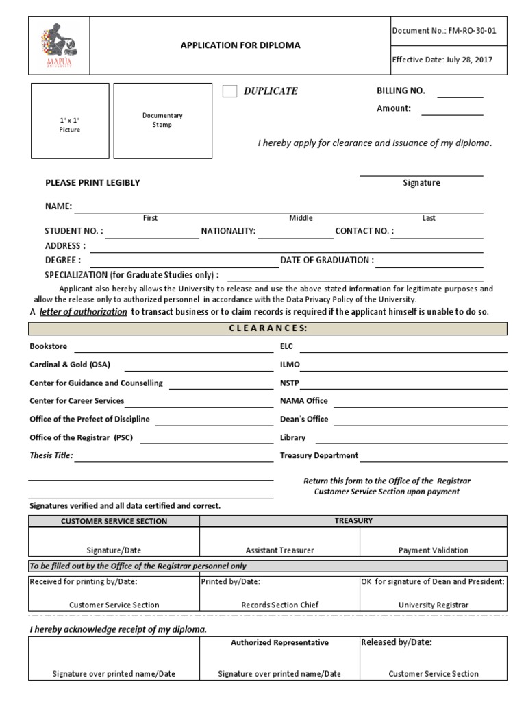 Diploma Clearance Application Form | PDF | Government