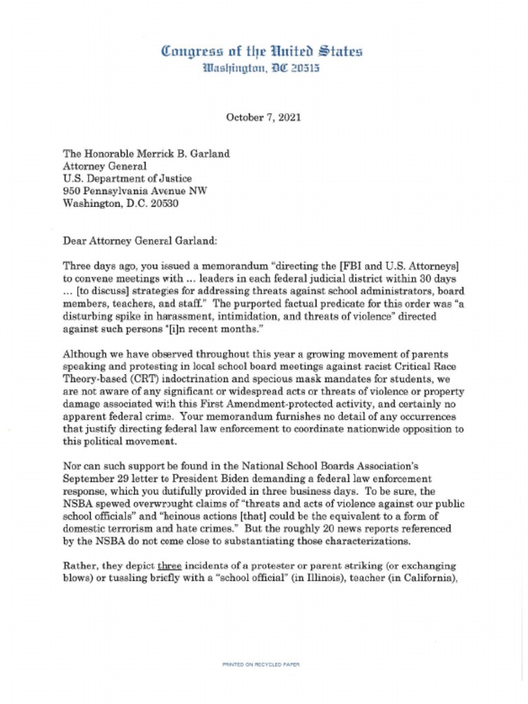 House Republicans Letter To Attorney General Merrick Garland | PDF