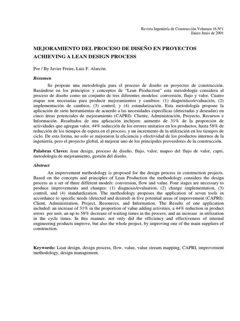 Mejoramiento Proceso Diseño Proyectos Achieving A Lean Design Process - Freire-Alarcon | PDF ...