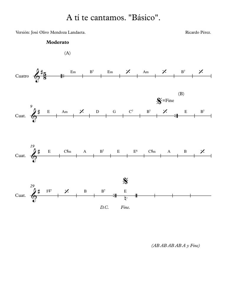 A Tí Te Cantamos Básico - Partitura Completa | PDF