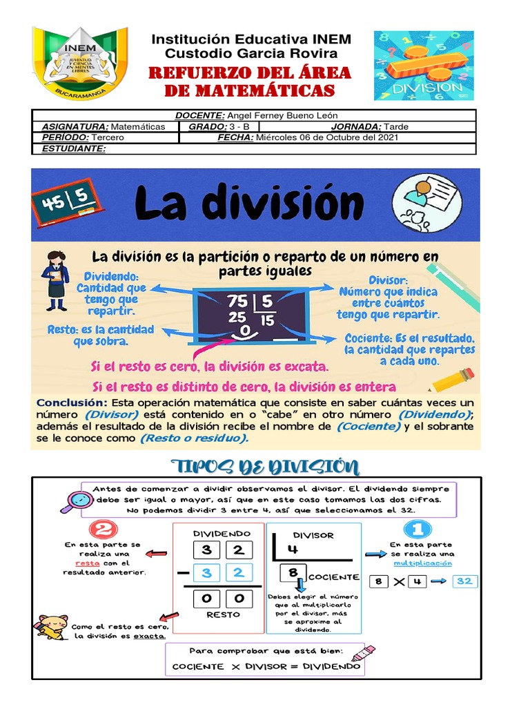 División (Taller de Refuezo Matemáticas Grado Tercero) | PDF