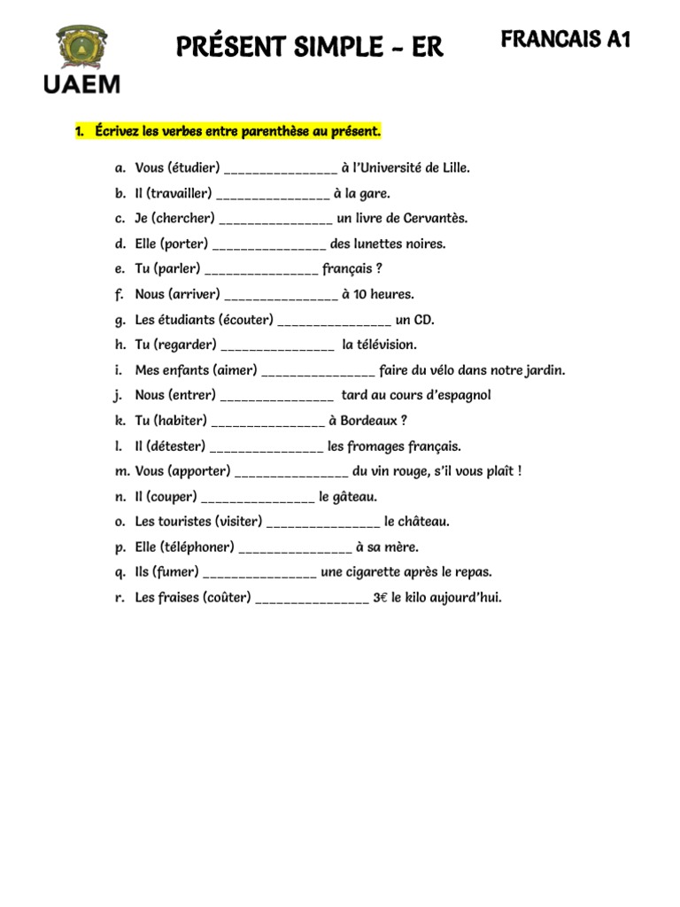 Exercices de conjugaison des verbes ER | PDF | Art