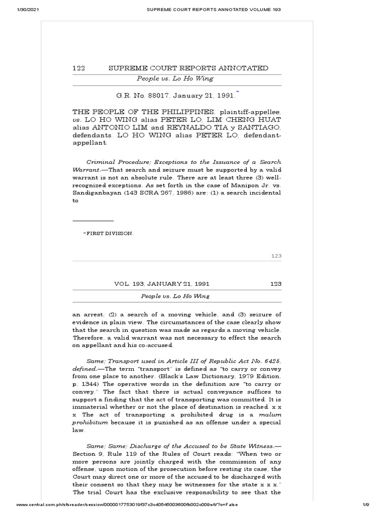 FULL TEXT - People vs. Lo Ho Wing | PDF | Search Warrant | Search And ...
