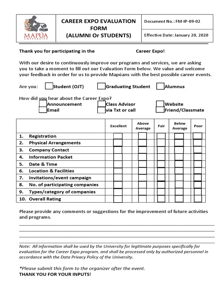 FM-IP-09-02 Evaluation Form CE - Alumni or Students | PDF | Evaluation ...