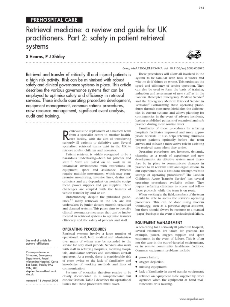 Part 2 - Shirley - Retrieval Medicine - A Review and Guide For UK ...