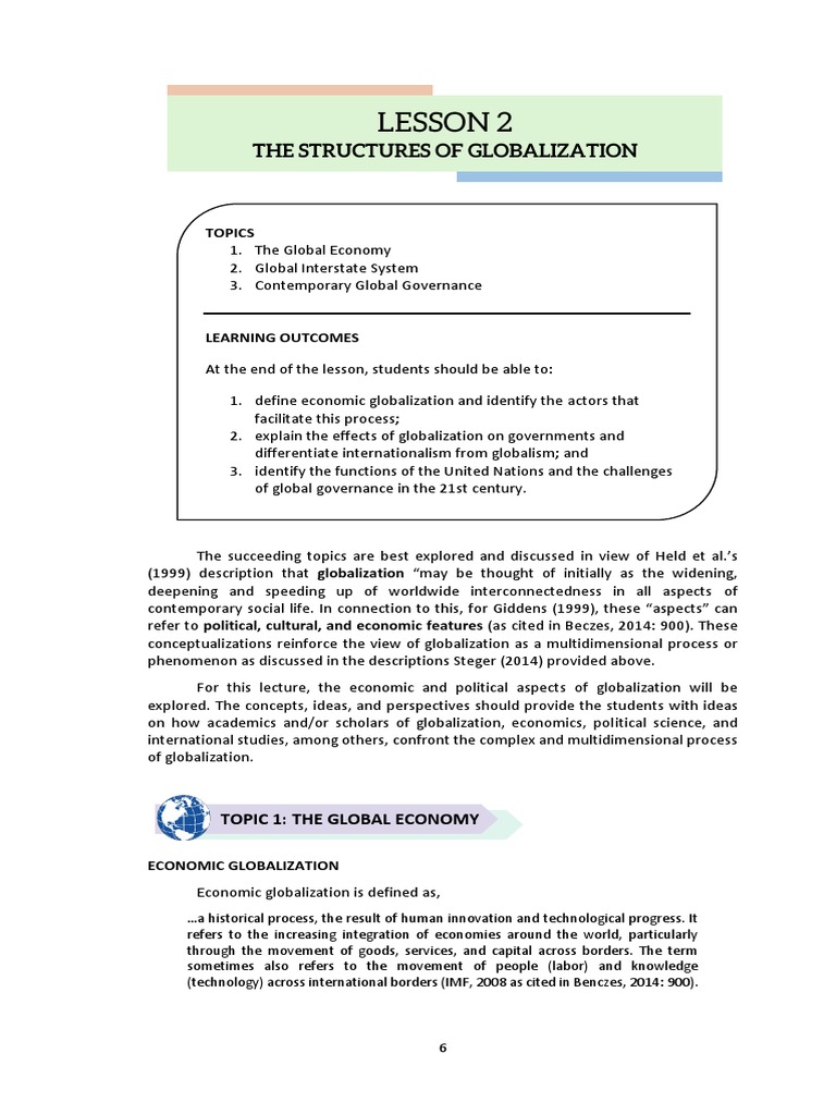 Lesson 2, Topic 1 - The Global Economy | PDF | Globalization ...
