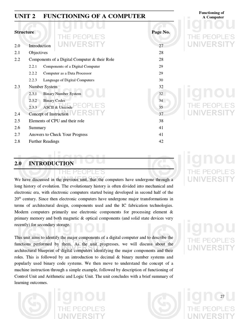 Unit 2 Functioning of A Computer: Structure Page No | PDF | Central Processing Unit | Computer ...