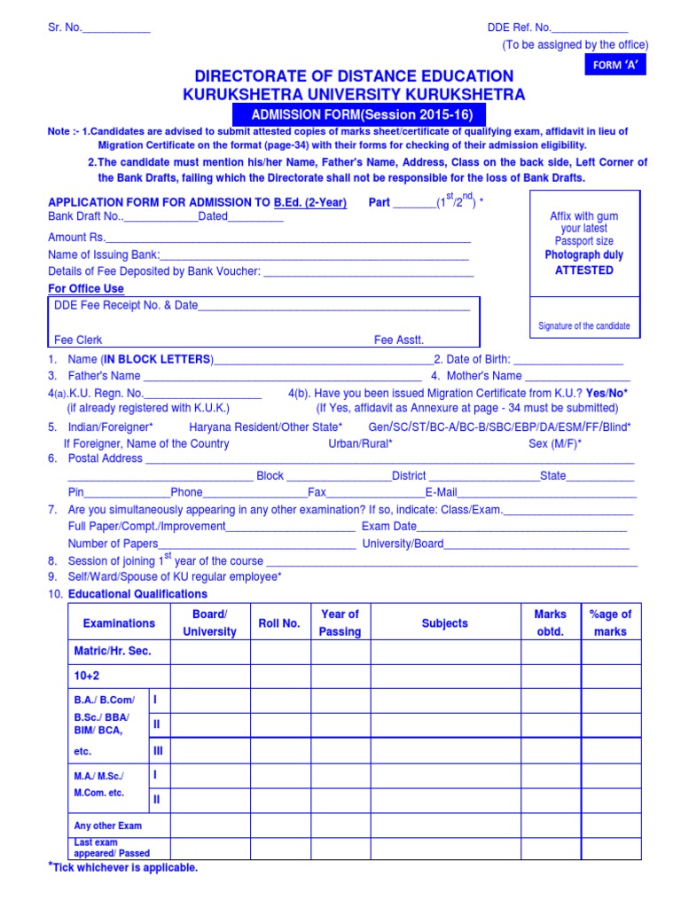 B.Ed. - Forms Ddekuk | PDF