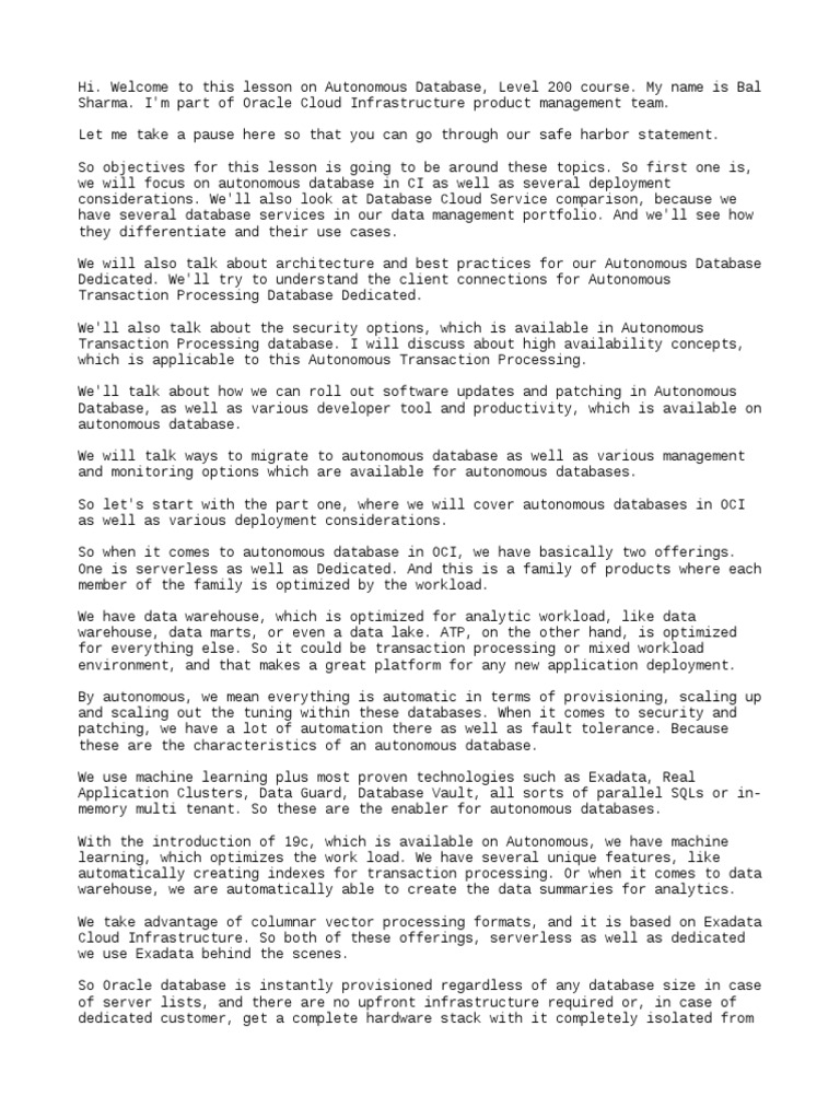 G-06-Autonomous Database - Serverless and Dedicated-Transcript | PDF ...