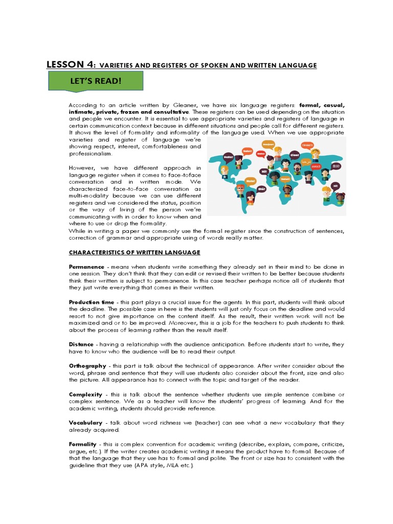 Varieties and Registers of Spoken and Written Language - Students ...