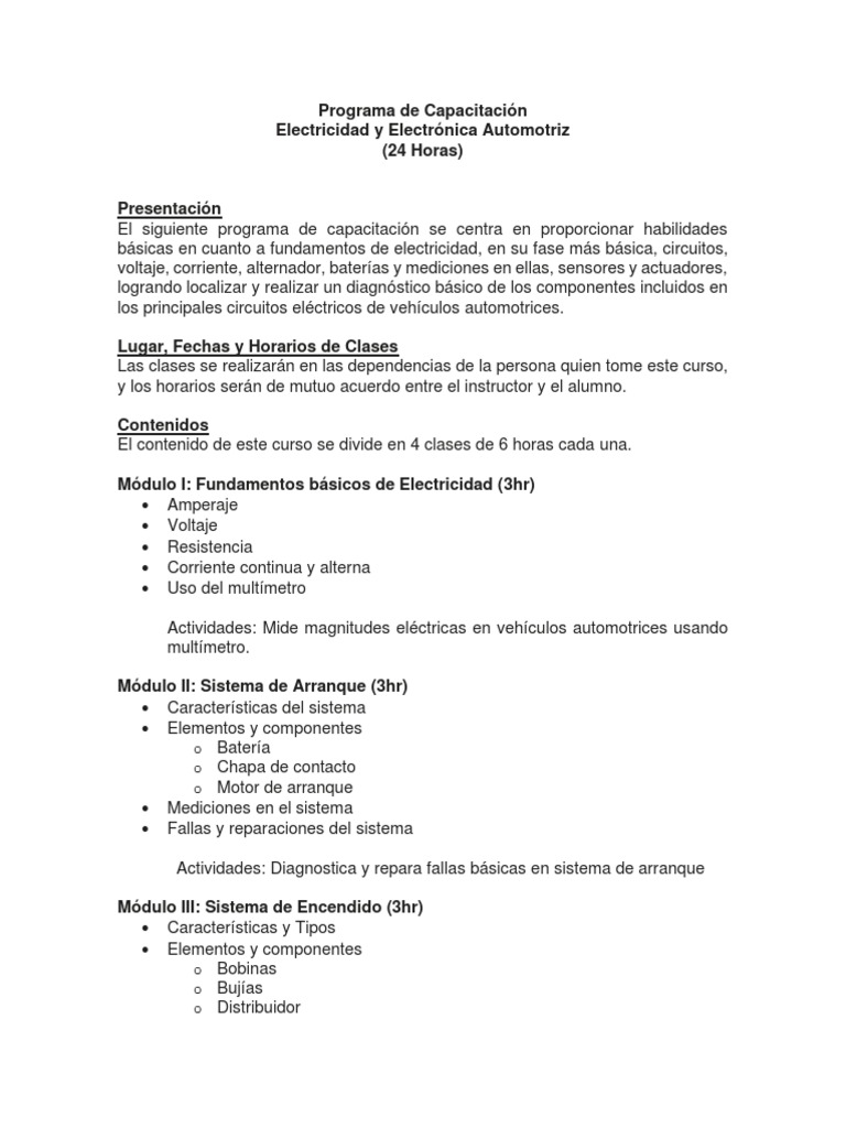 Programa de Capacitación | PDF | Electrónica | Corriente eléctrica