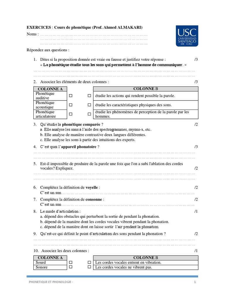 Phonétique Du Français Atelier en Classe 1 | PDF | Voyelle | Phonétique