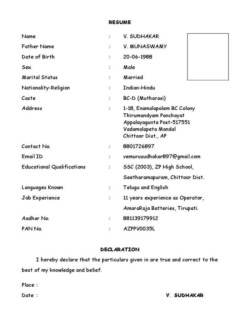 Application For BIODATA | PDF