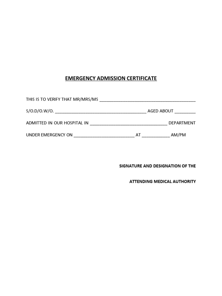 Emergency Admission Certificate | PDF
