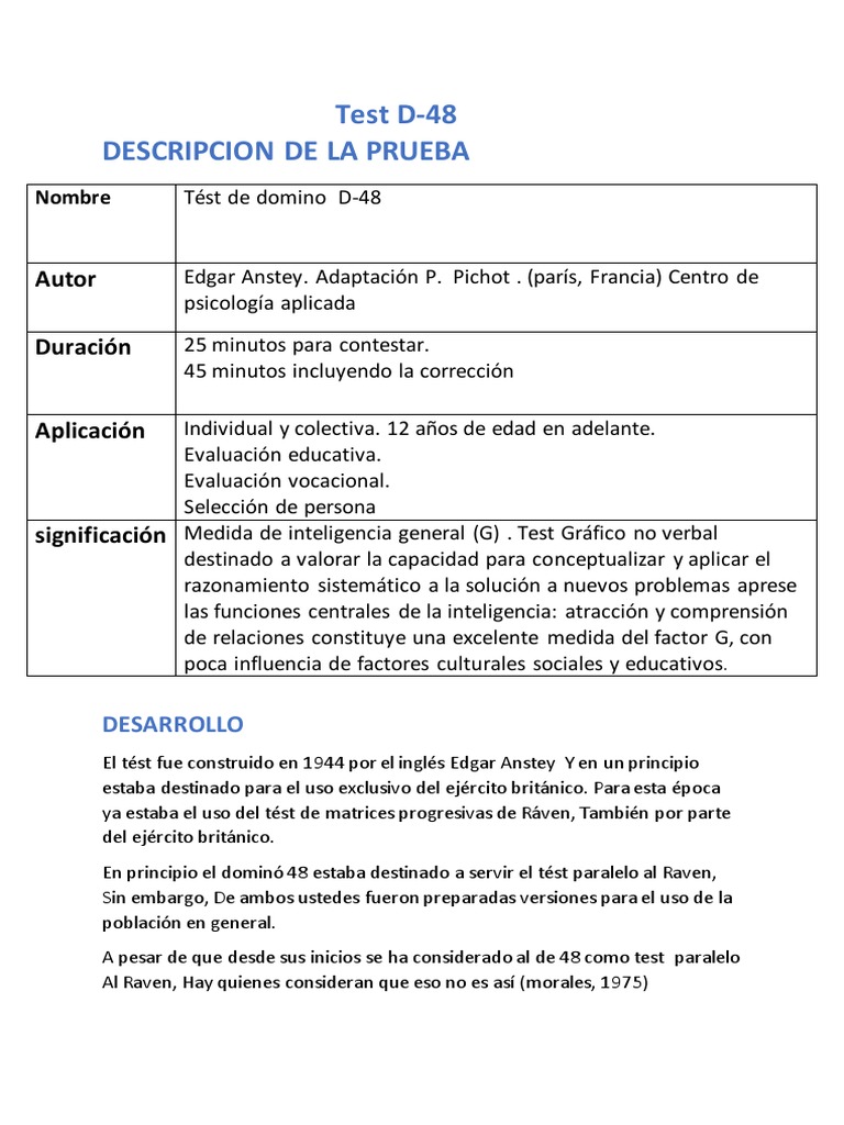 Test D48 | PDF | Inteligencia | Sicología