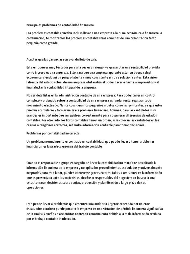 Principales Problemas de Contabilidad Financiera | PDF | Contabilidad ...