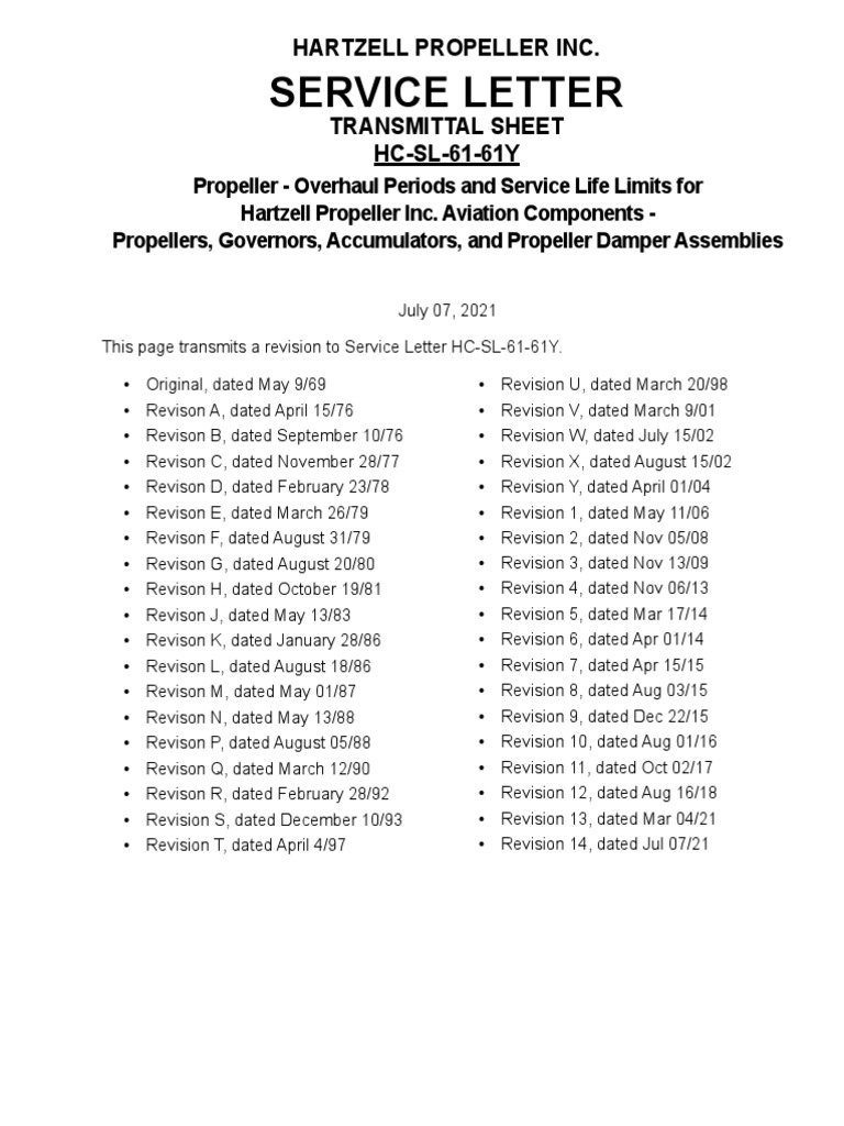 Service Letter | PDF | Propeller | Aviation