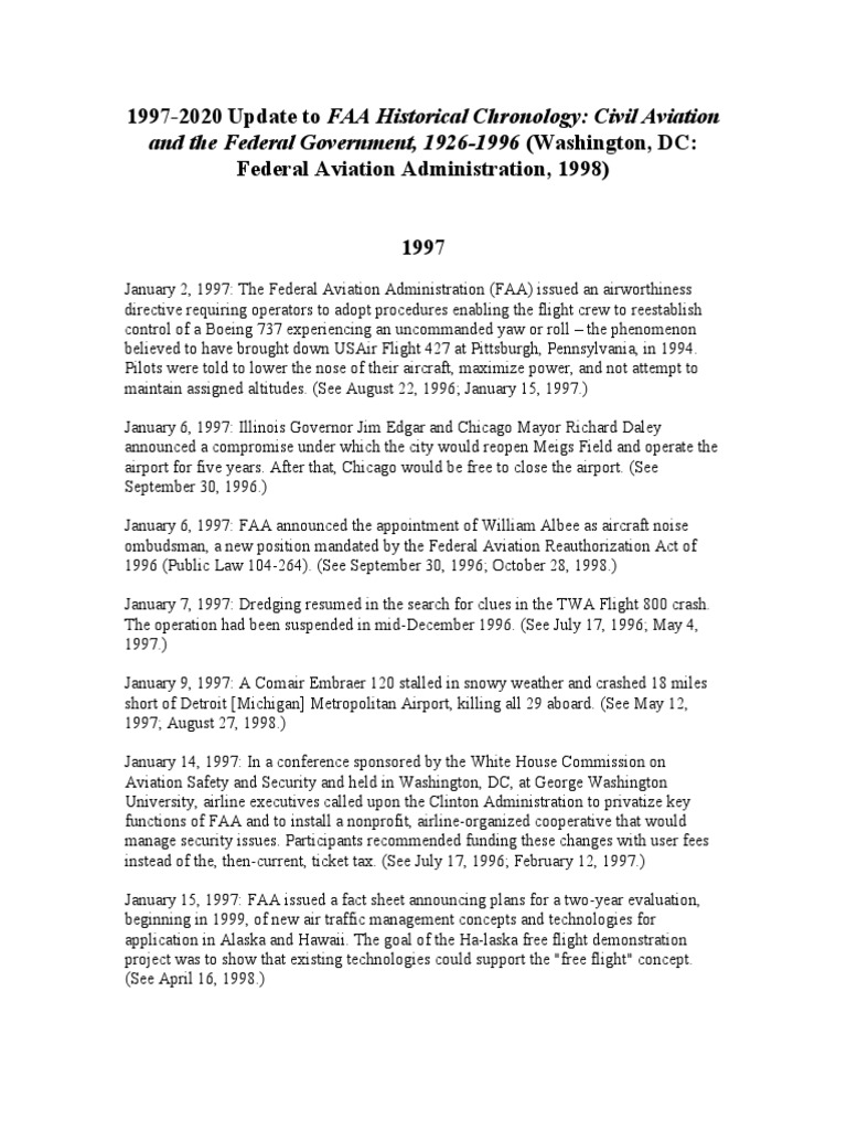 1997-2020 FAA Historical Chronology | PDF | Federal Aviation ...