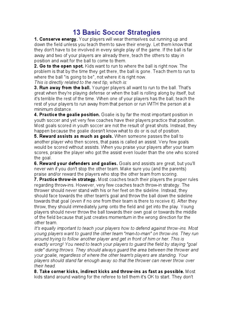 13 Basic Soccer Strategies | PDF | Games Of Physical Skill | Sport Variants