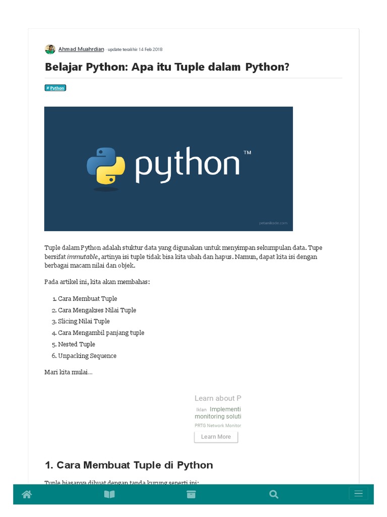 Apa Itu Tuple Dalam Python - PETANIKODE | PDF | Karier & Perkembangan ... Apa Itu Tuple Dalam Python - PETANIKODE | PDF | Karier & Perkembangan ...