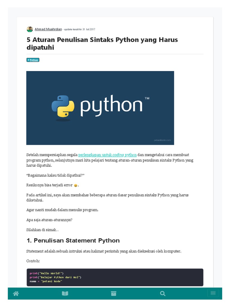 Aturan Penulisan Sintaks Python Yang Harus Dipatuhi - PETANIKODE | PDF