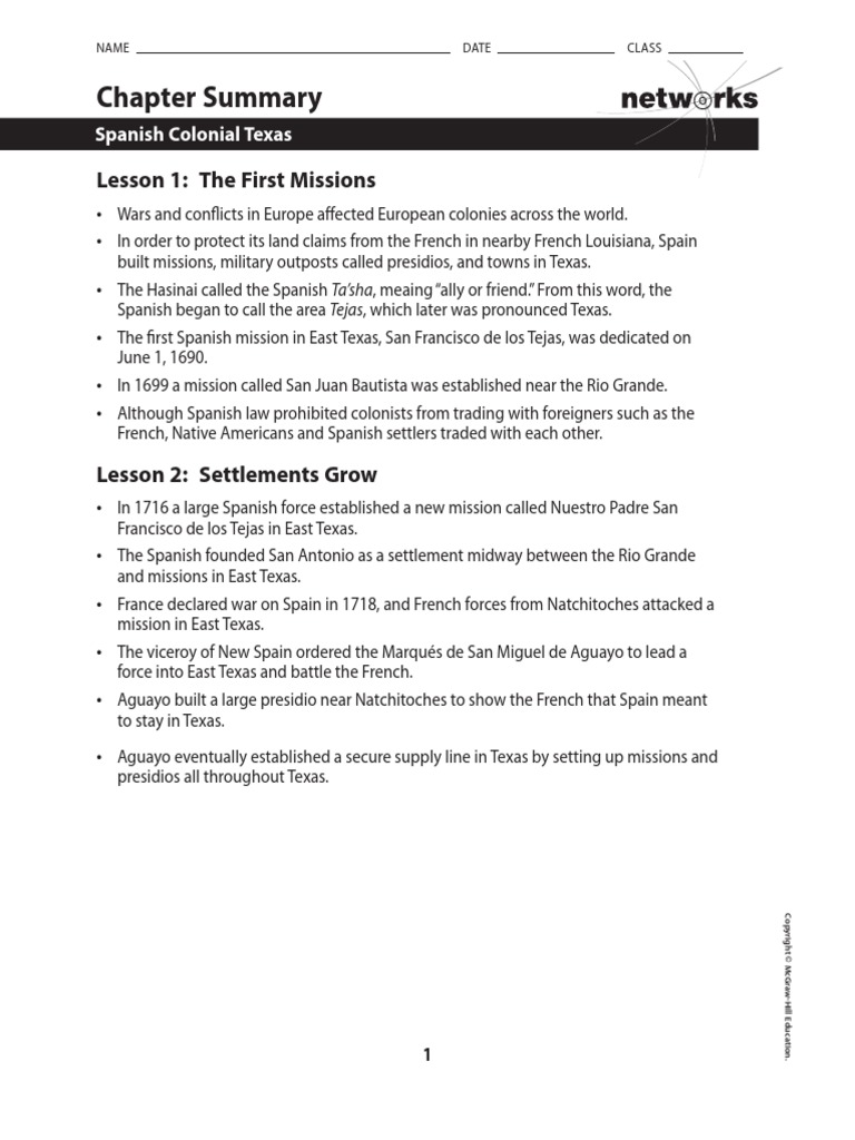 Chapter Summary: Lesson 1: The First Missions | PDF | Spanish Empire ...